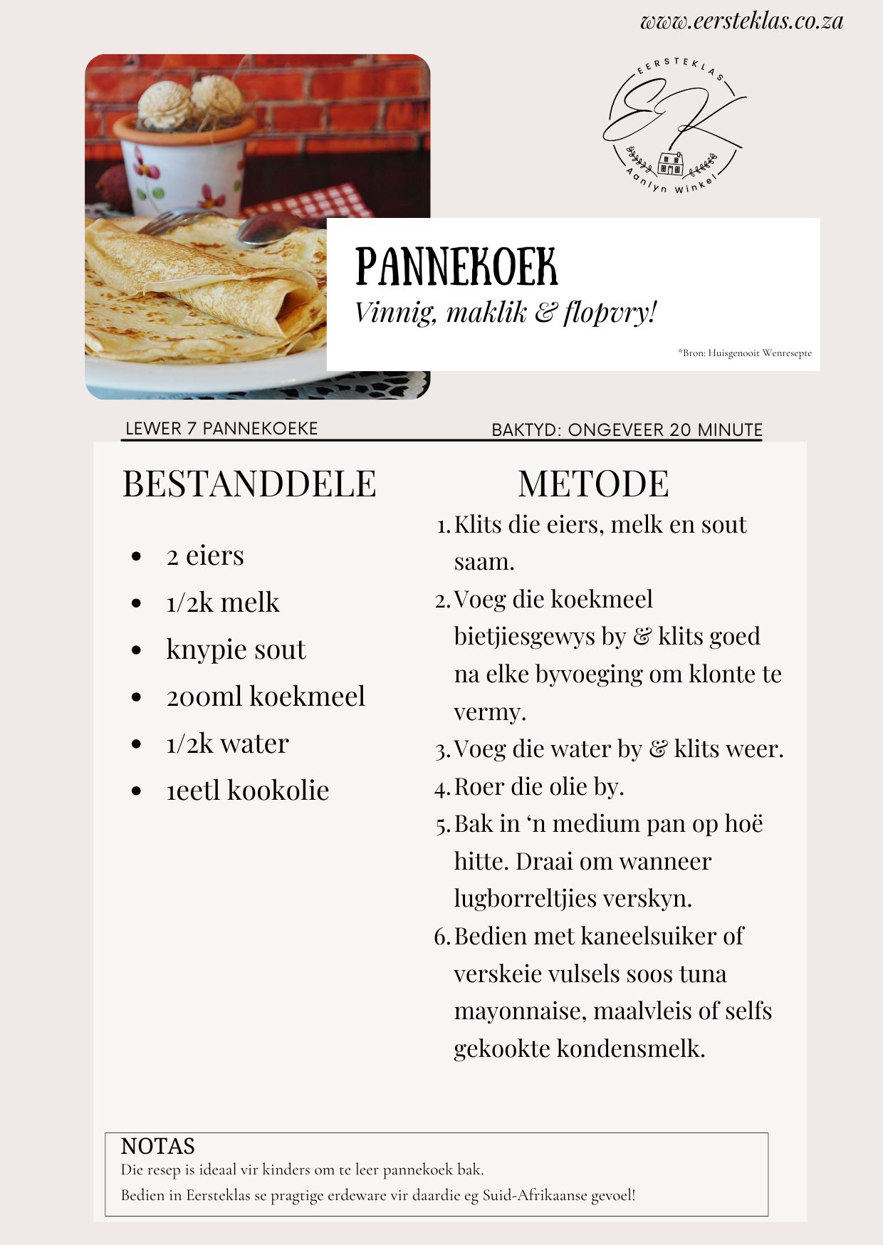 Pannekoek Resep - Eersteklas Aanlyn